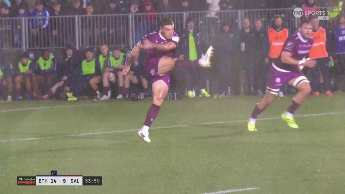 Watch as George Ford produces two spectacular drop-goals in first half ...