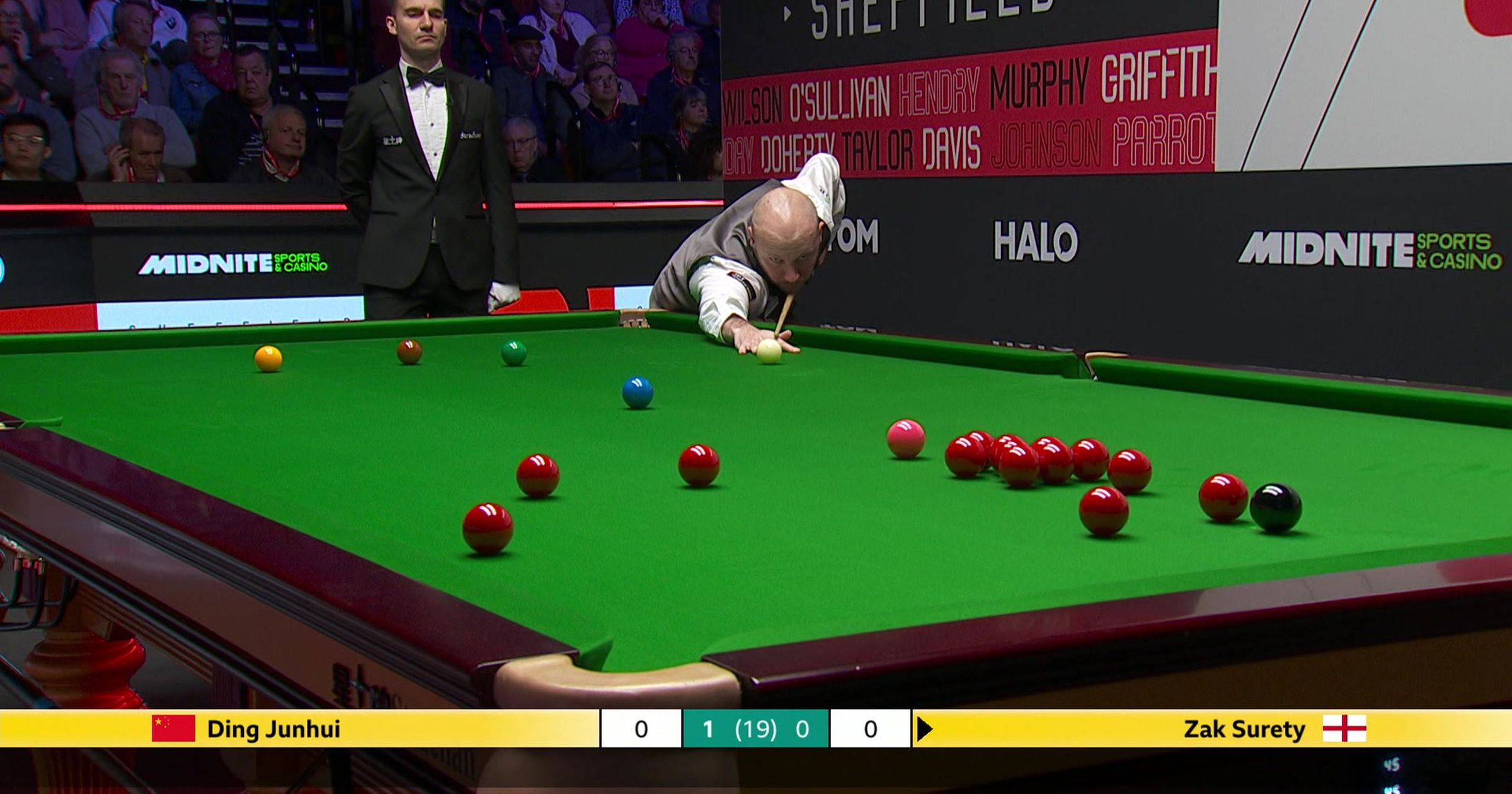 World Championship 2025: Zak Surety pots his first ball on his Crucible ...