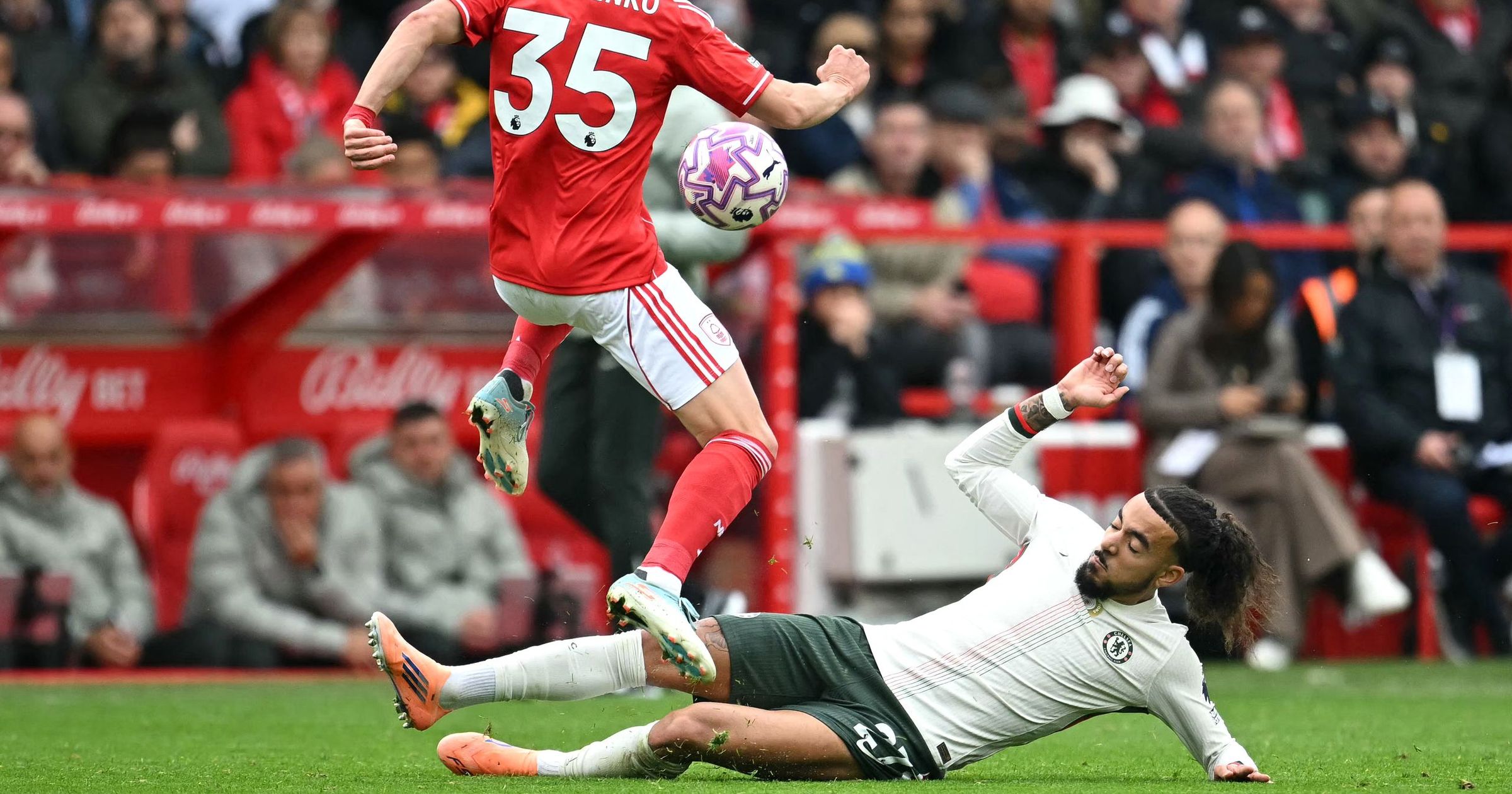 Malo Gusto gets red card after mistimed lunge in Blues' 3-0 win over ...