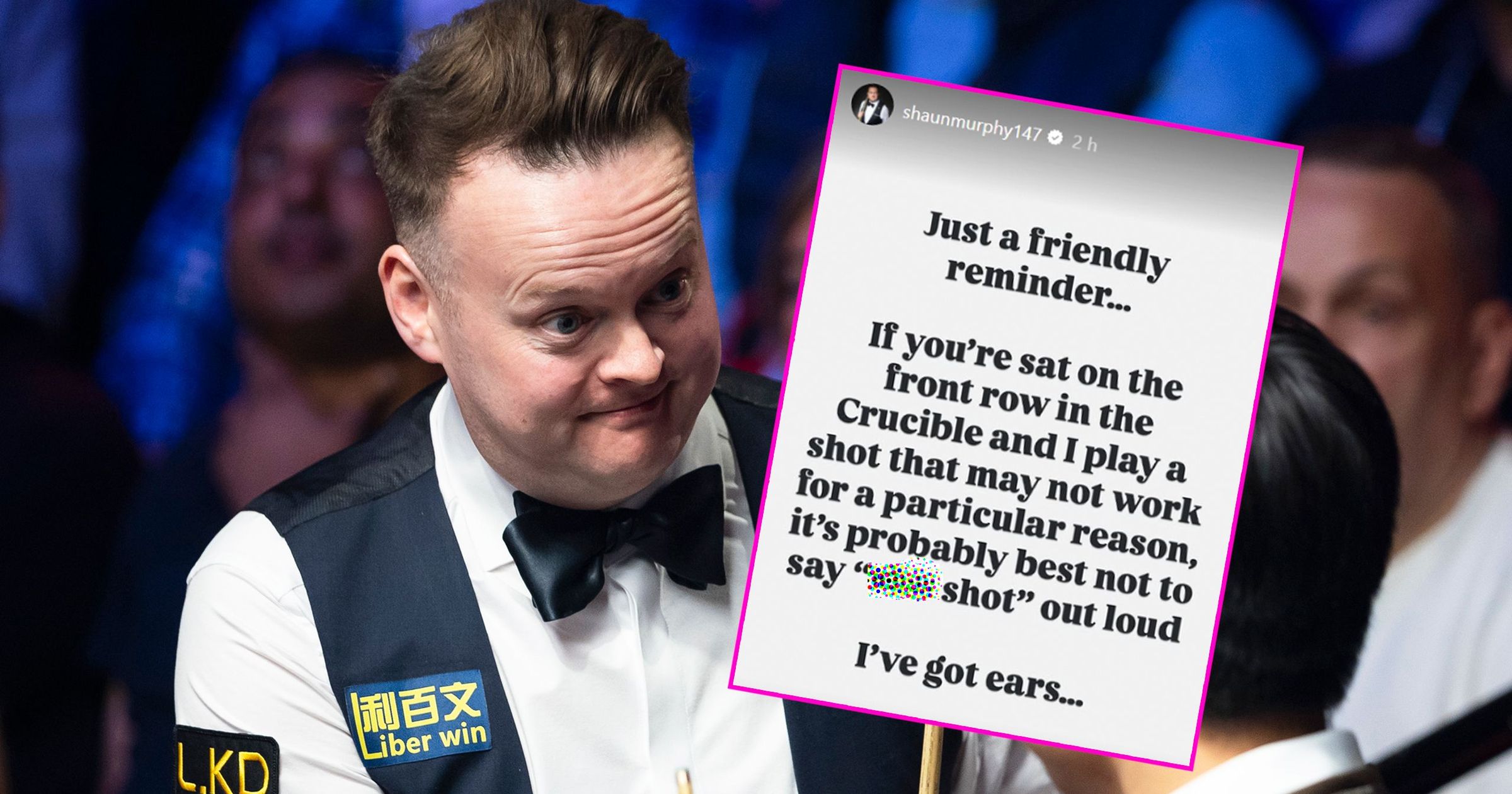Shaun Murphy complains as fan at Crucible says he played a 's*** shot ...