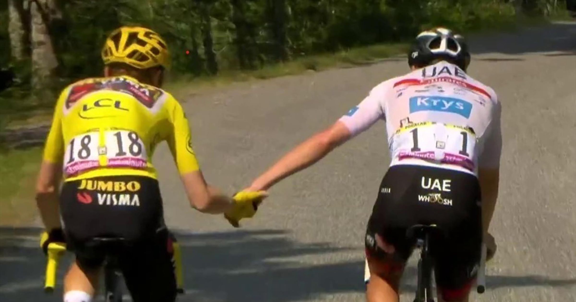 Jonas Vingegaard waits for Tadej Pogacar after crash in 'incredible ...