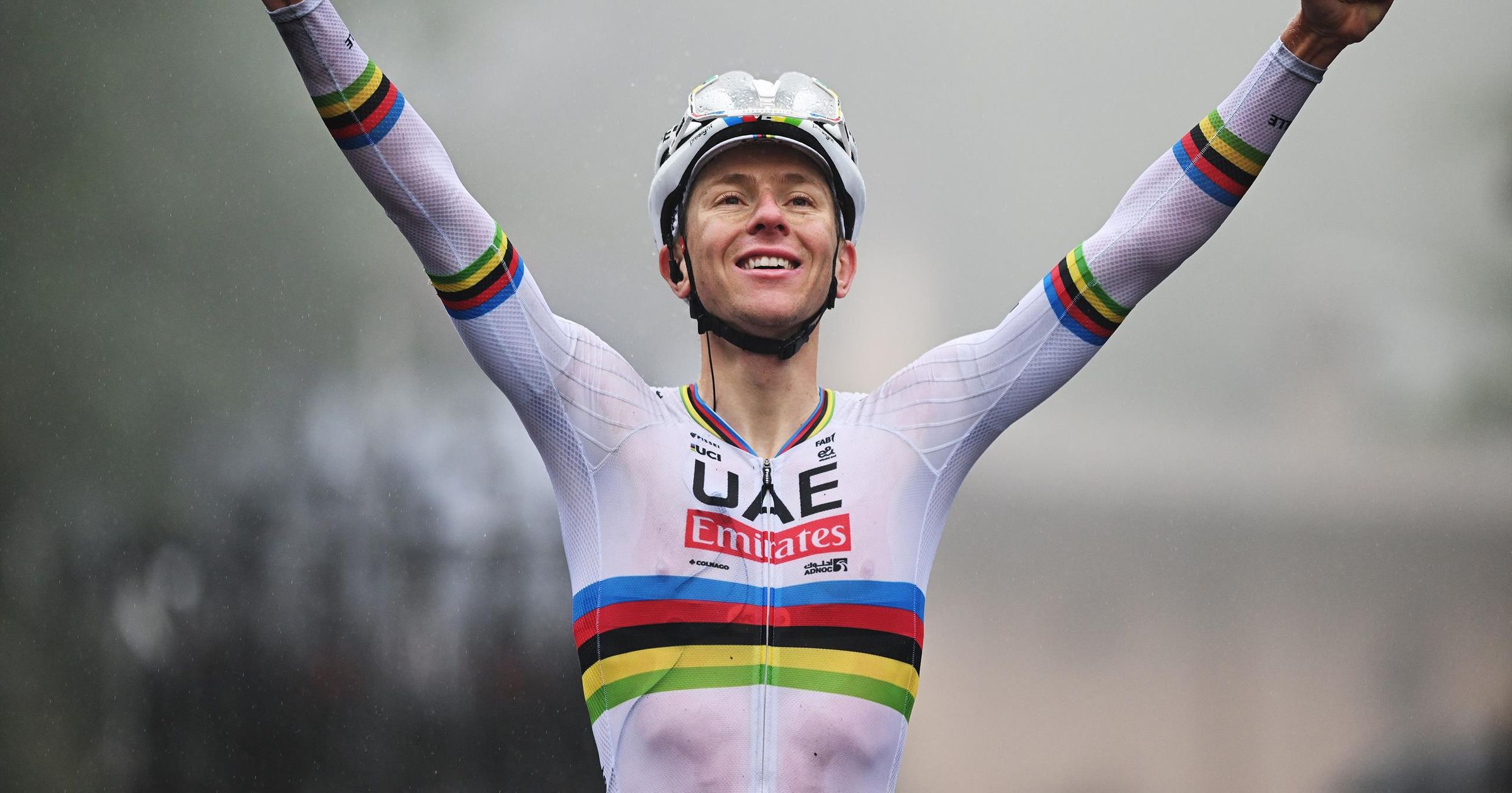 Tadej Pogacar wins in the rain in his rainbow bands at Giro dell'Emilia ...