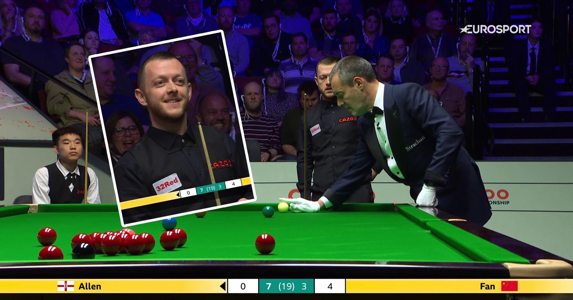 World Snooker Championship 2023: Mark Allen jokes with marker after ...