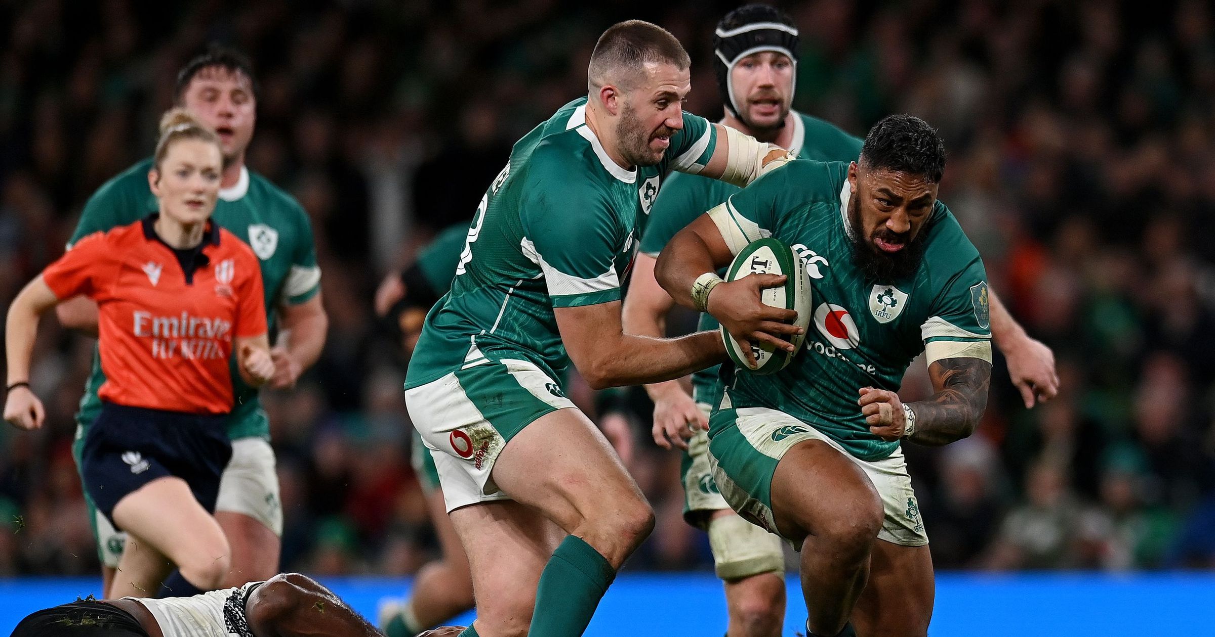 ‘I've been taken out’ – Referee hits the deck as Ireland run in fifth ...