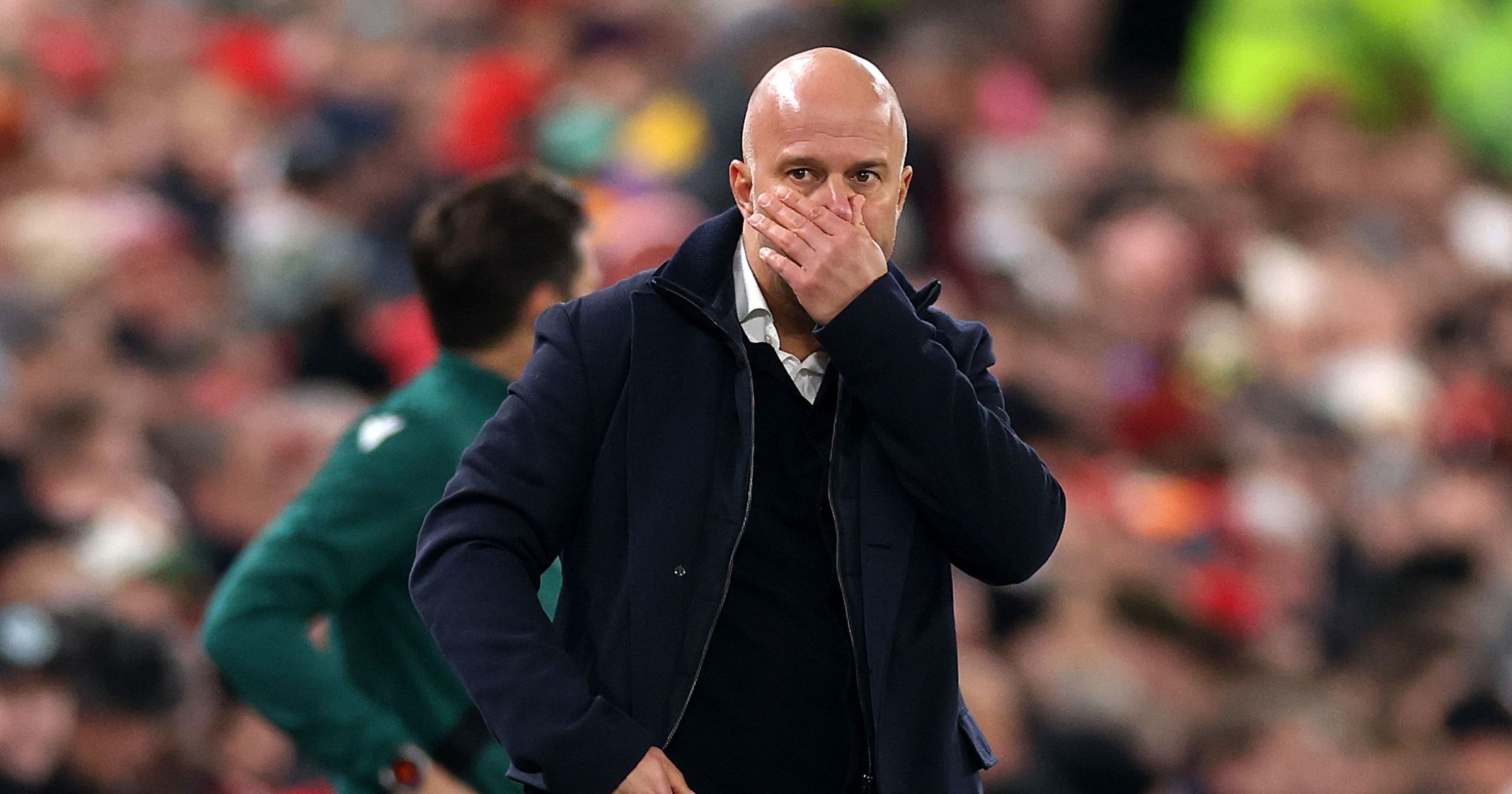Distraught Arne Slot reacts to Liverpool thrashing against PSV in UEFA ...