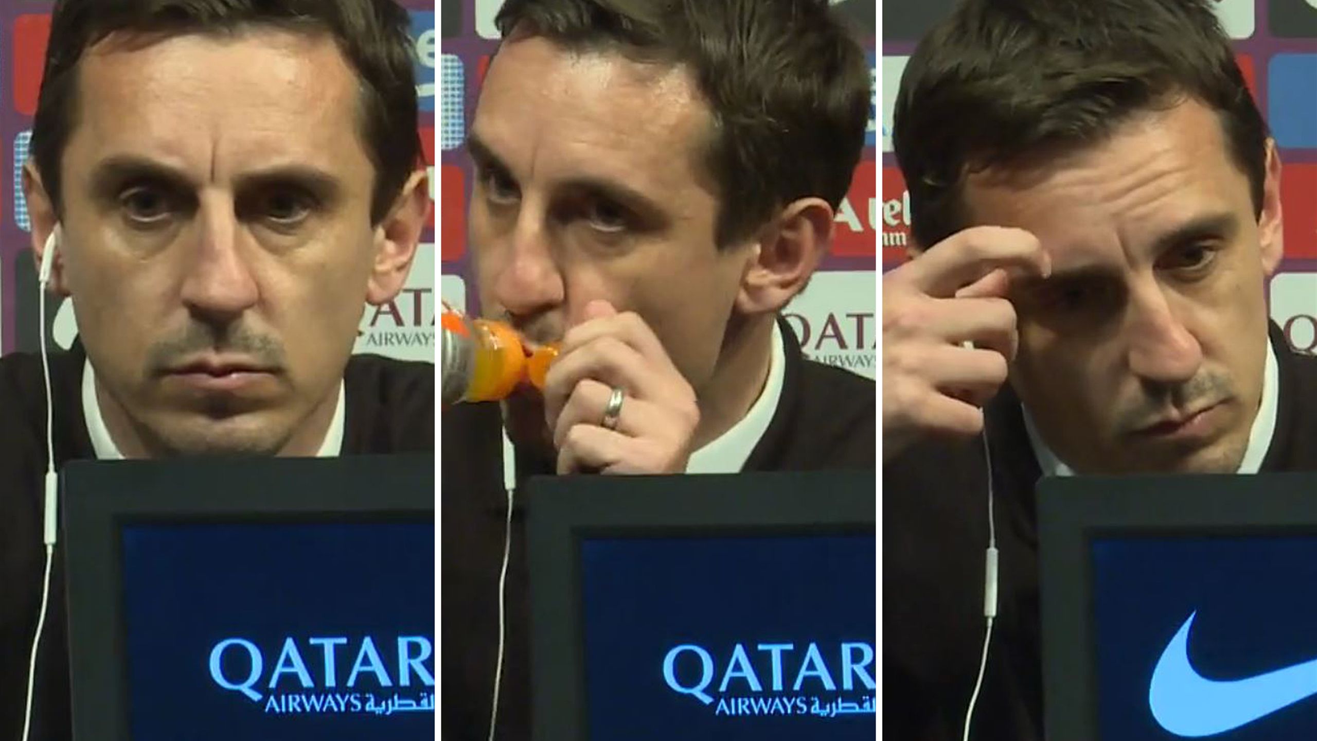 A study in defiance: Gary Neville faces the press after Valencia lose 7 ...