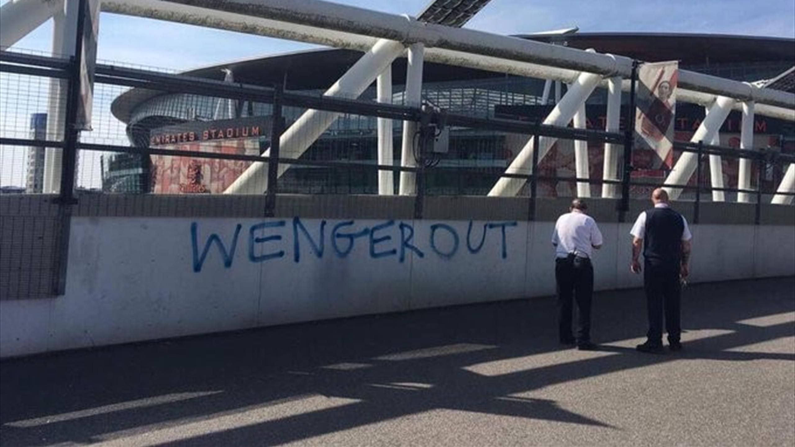 'Wenger Out graffiti' seen at Emirates Stadium as Arsenal fan makes ...
