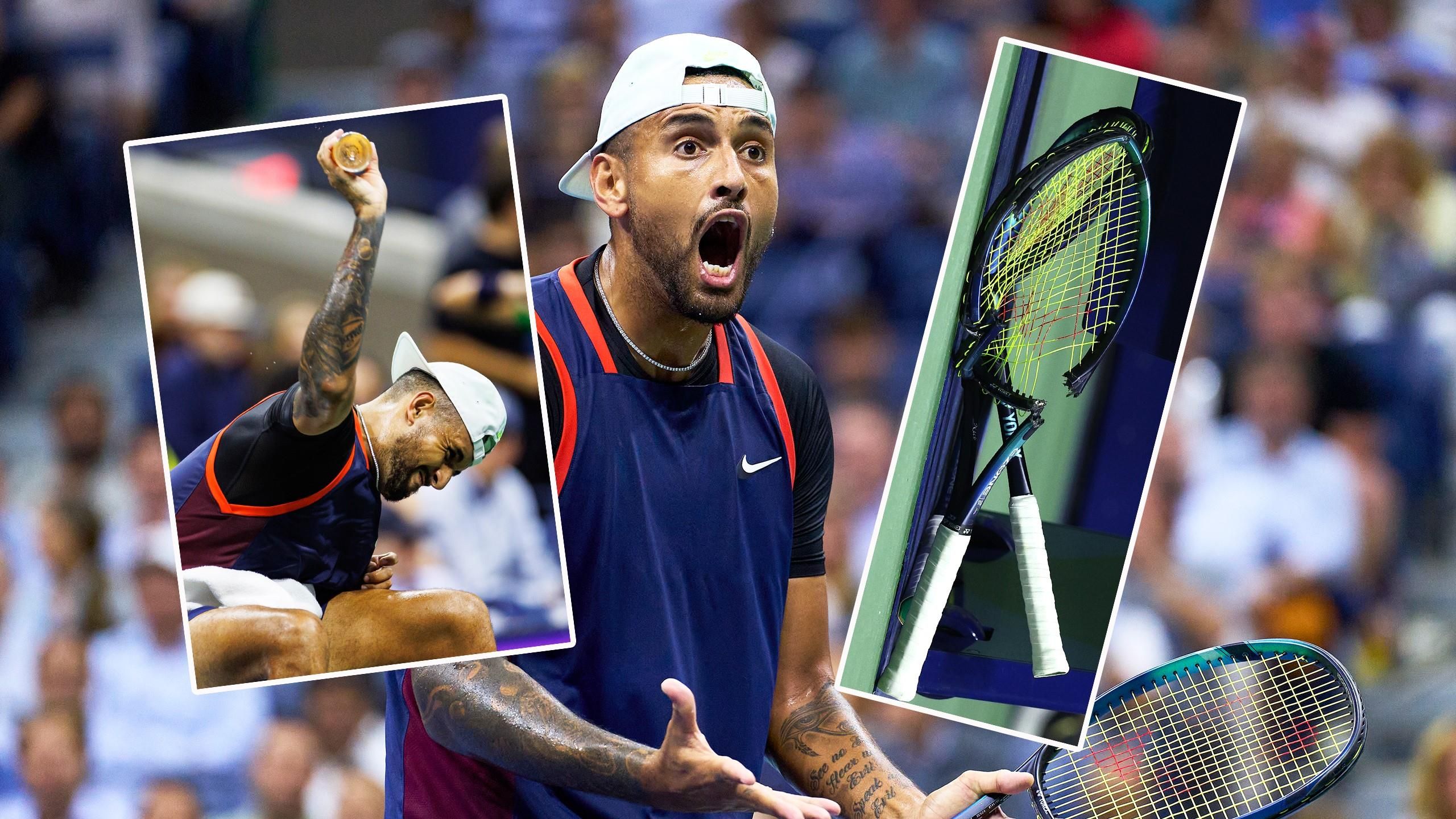 Furious Nick Kyrgios smashes TWO racquets after US Open loss to Karen ...