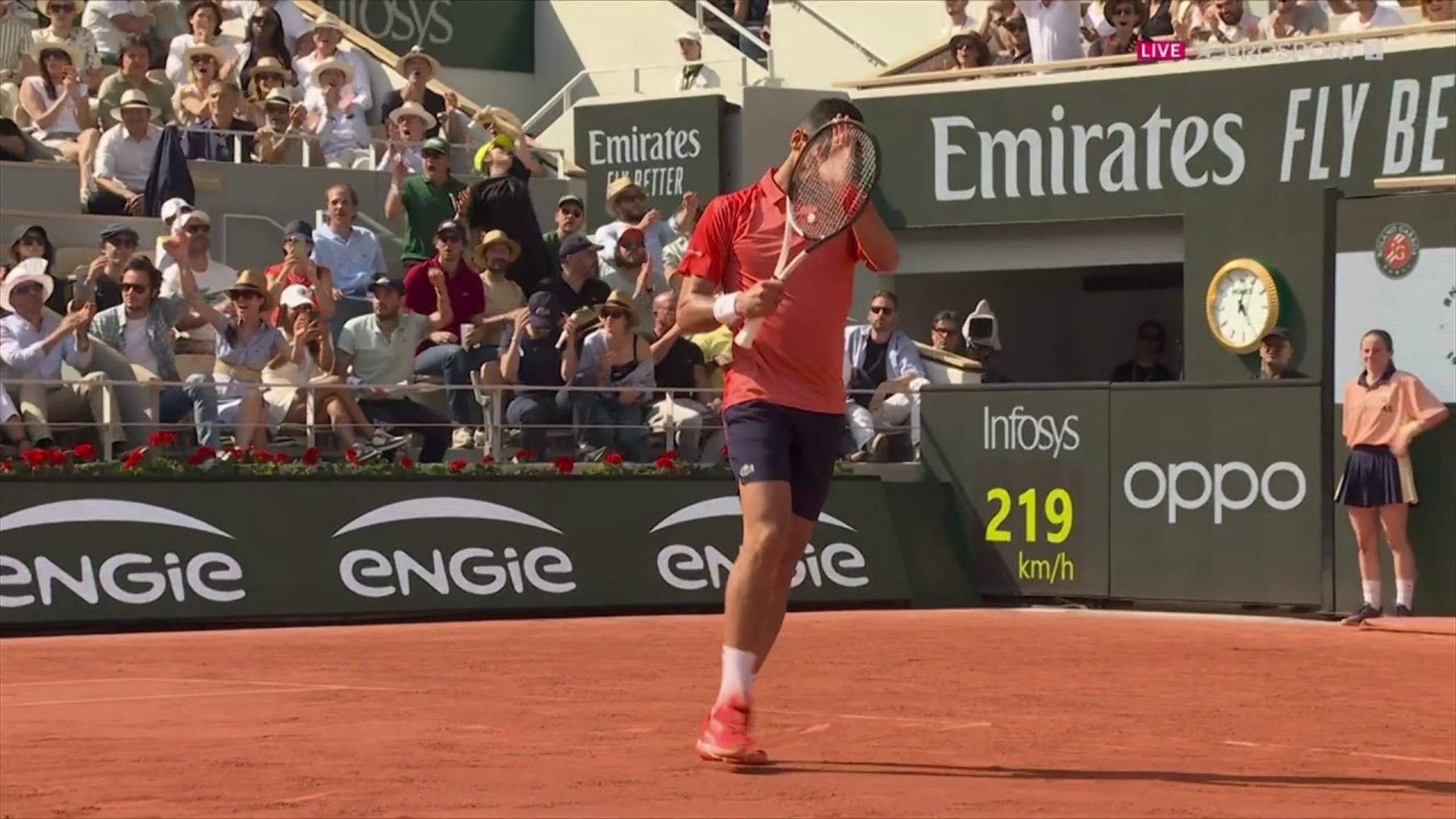 French Open: Carlos Alcaraz with a dreamy drop shot as Novak Djokovic ...