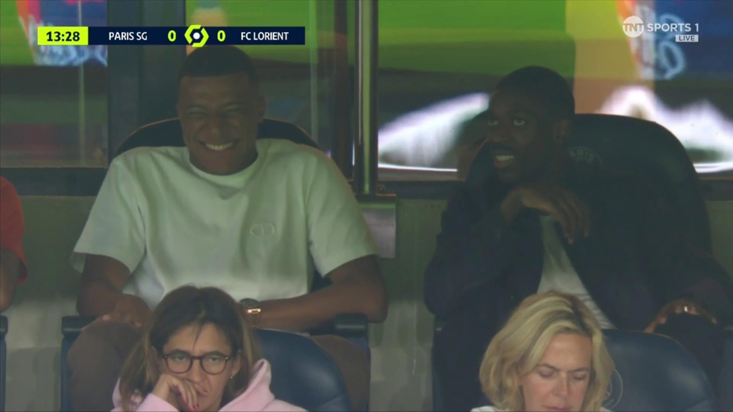 Watch as Kylian Mbappe and Ousmane Dembele laugh in the stands during ...