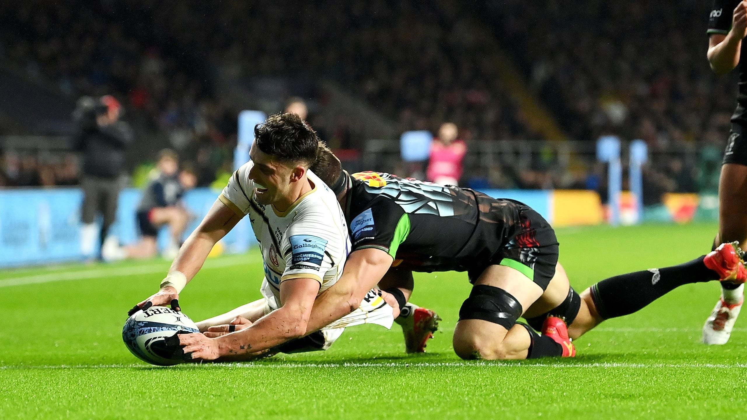 ‘A worldie of a score’ - Adam Hastings goes over in the corner for Gloucester against Harlequins ...