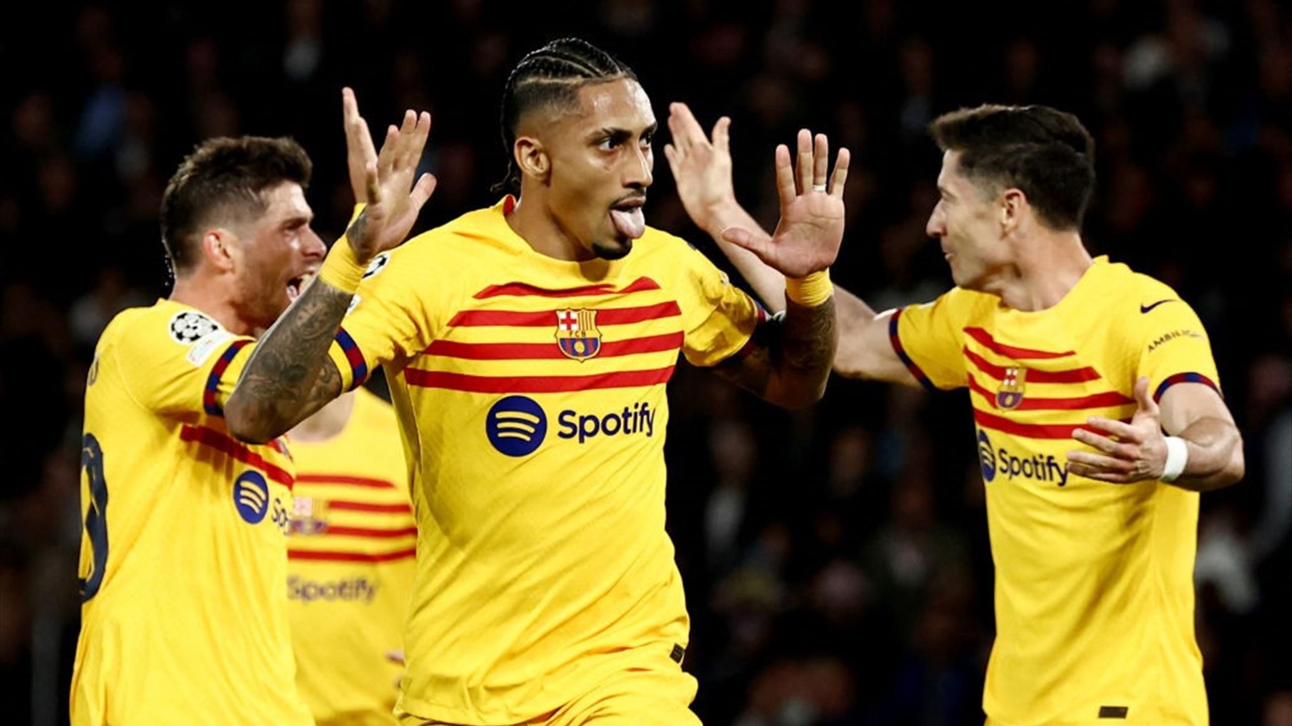 Raphinha scores first-ever UEFA Champions League goal to give Barcelona ...