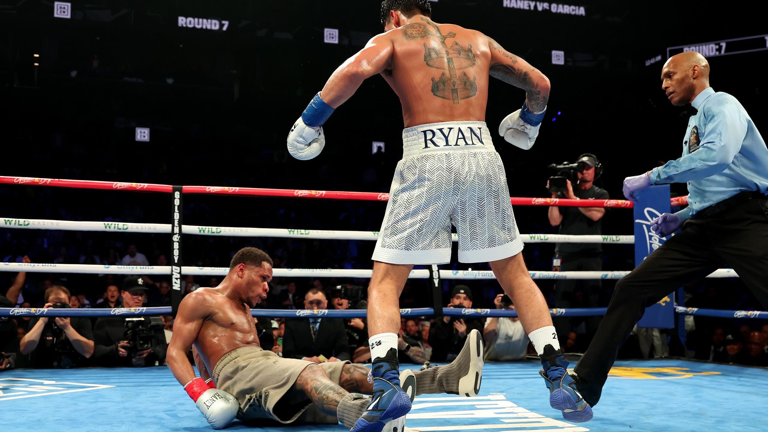 Ryan Garcia knocks down Devin Haney three times to claim shock majority decision victory in ...