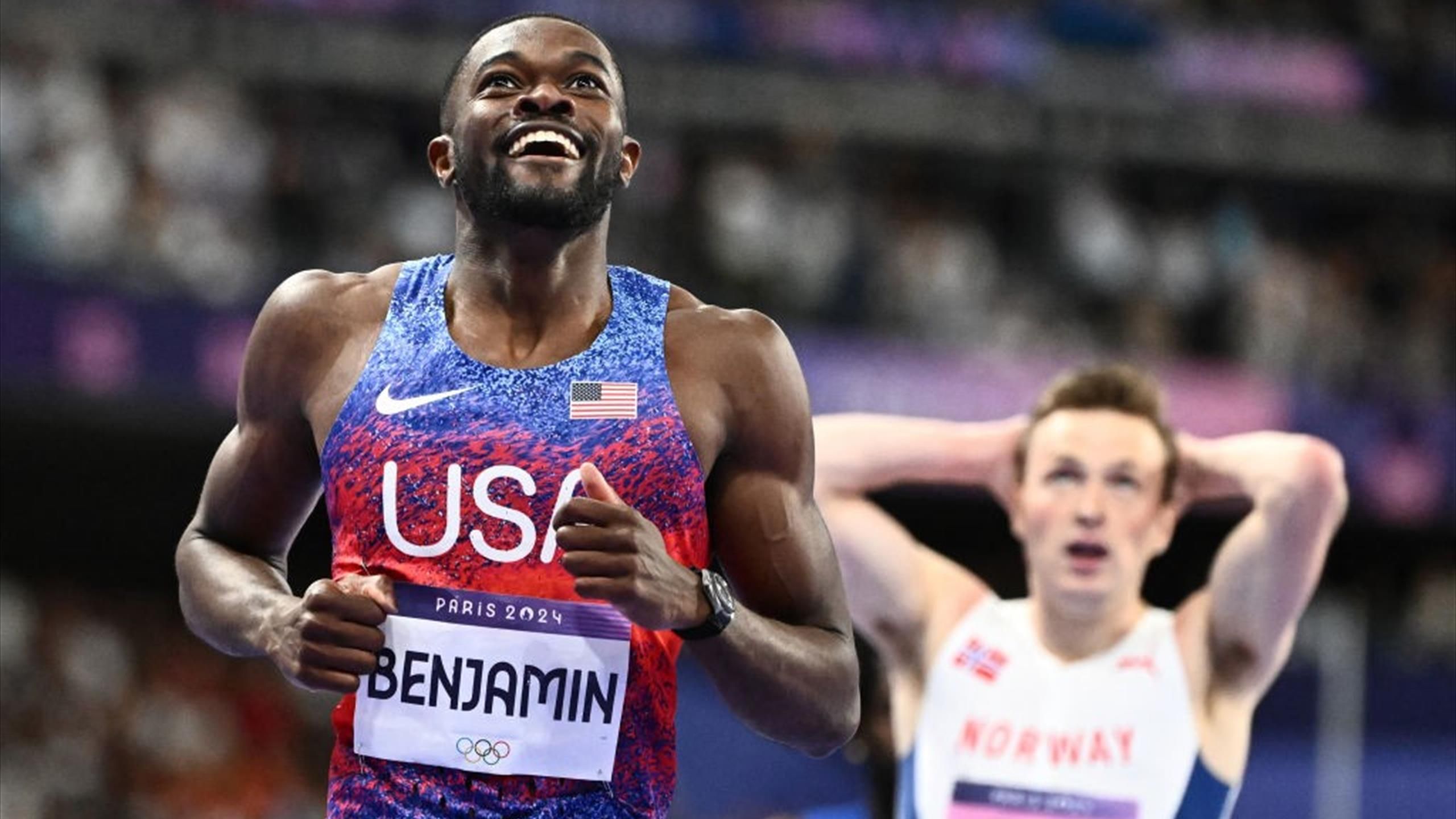 Paris 2024: USA's Rai Benjamin claims gold in men's 400m hurdles ...