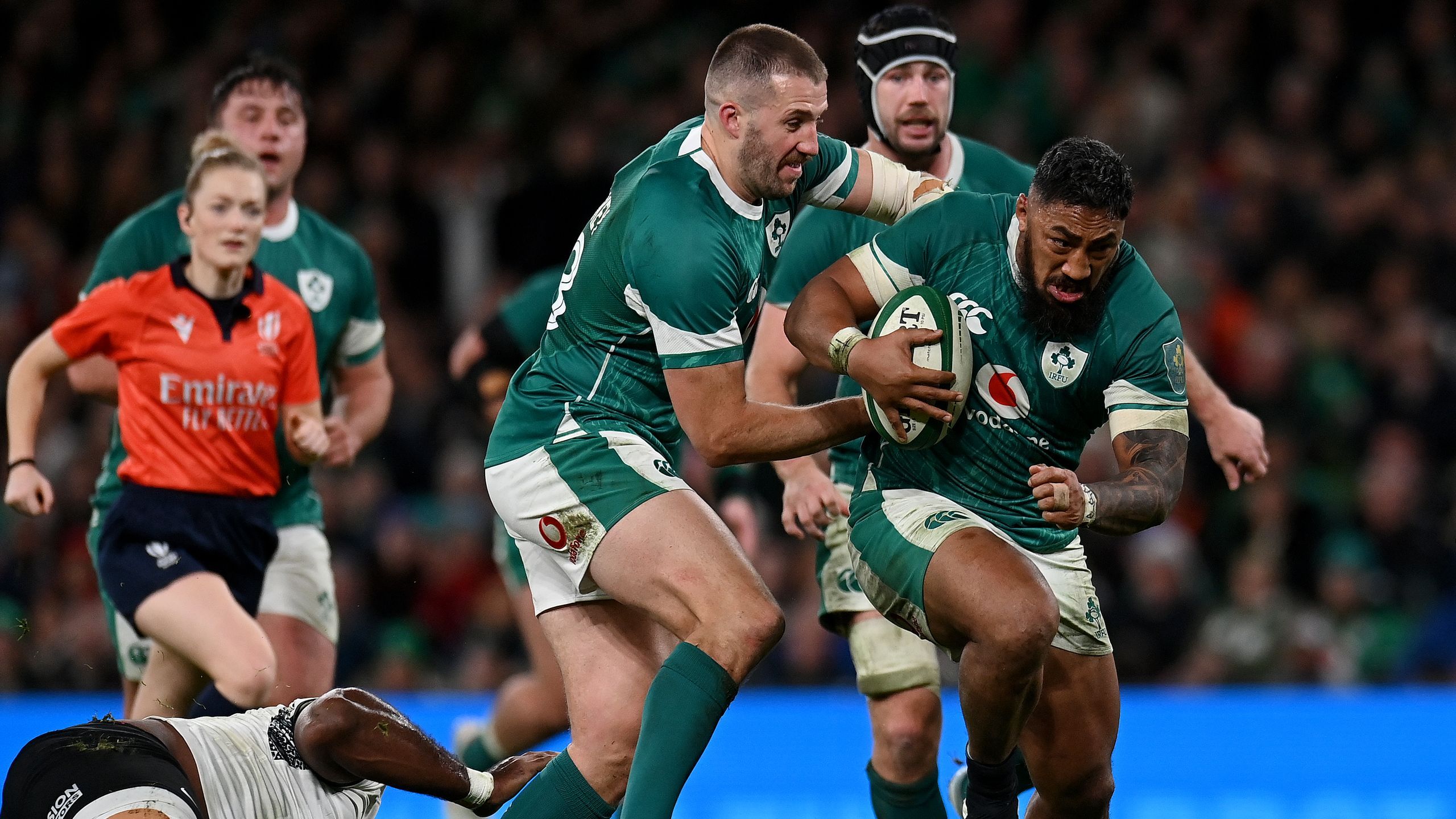 ‘I've been taken out’ – Referee hits the deck as Ireland run in fifth ...