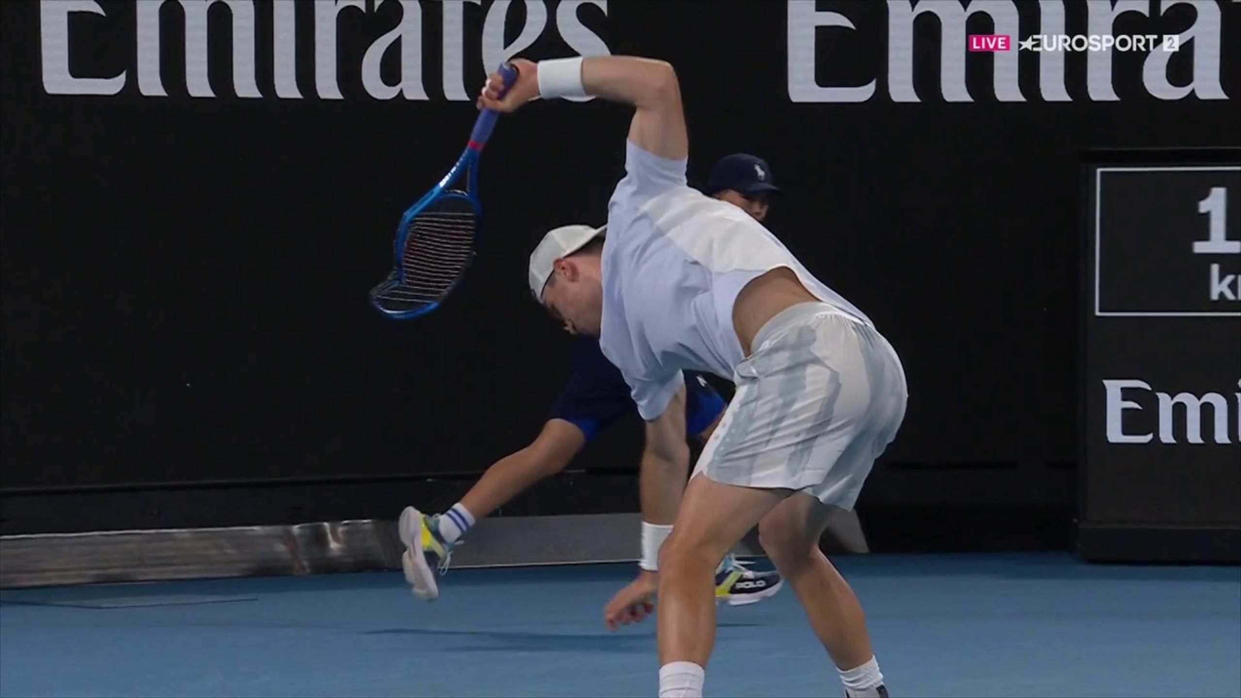 Jack Draper 'destroys' racquet in show of frustration against ...