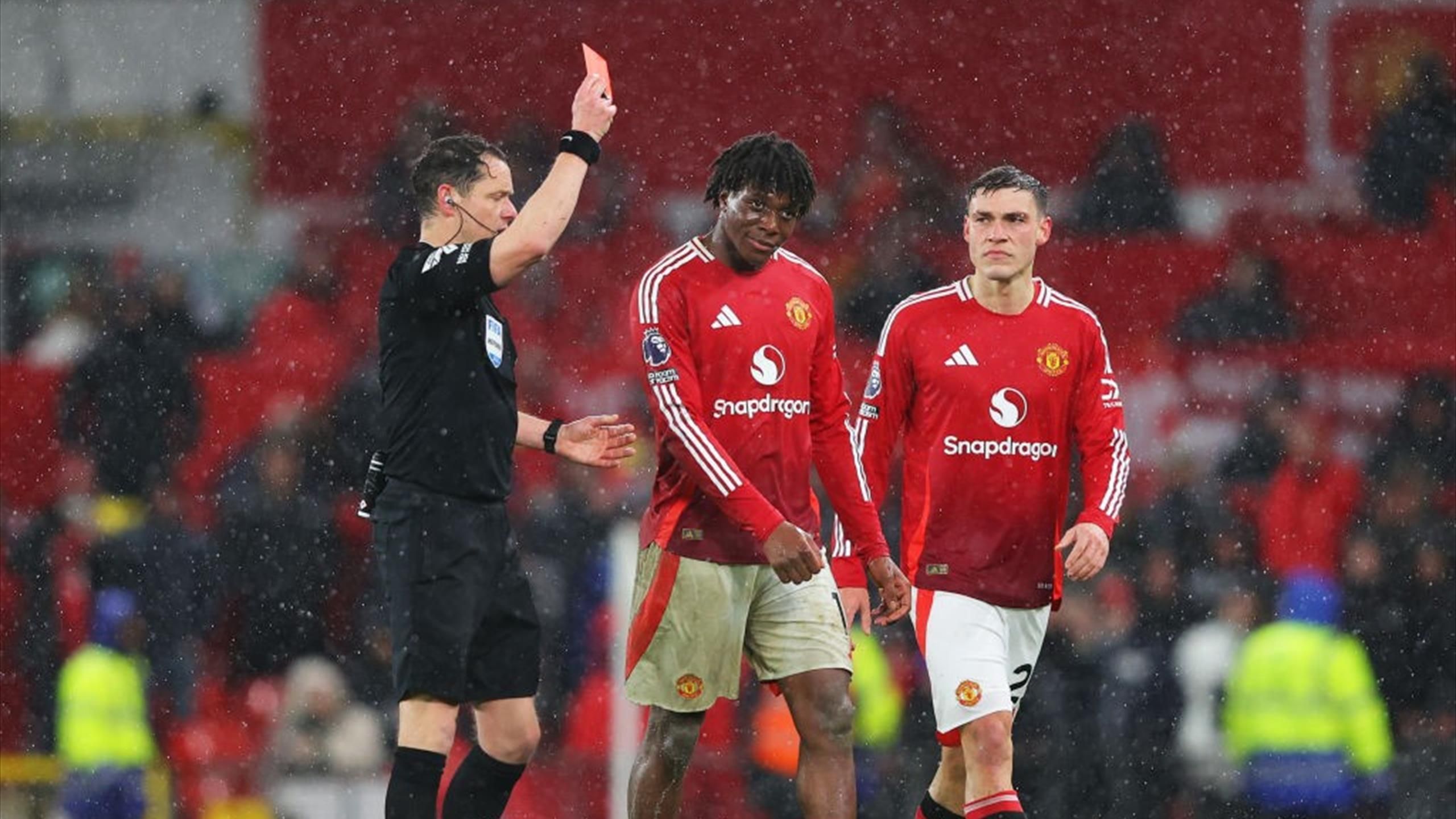 Watch 'terrible challenge' as Patrick Dorgu is sent off for horror ...
