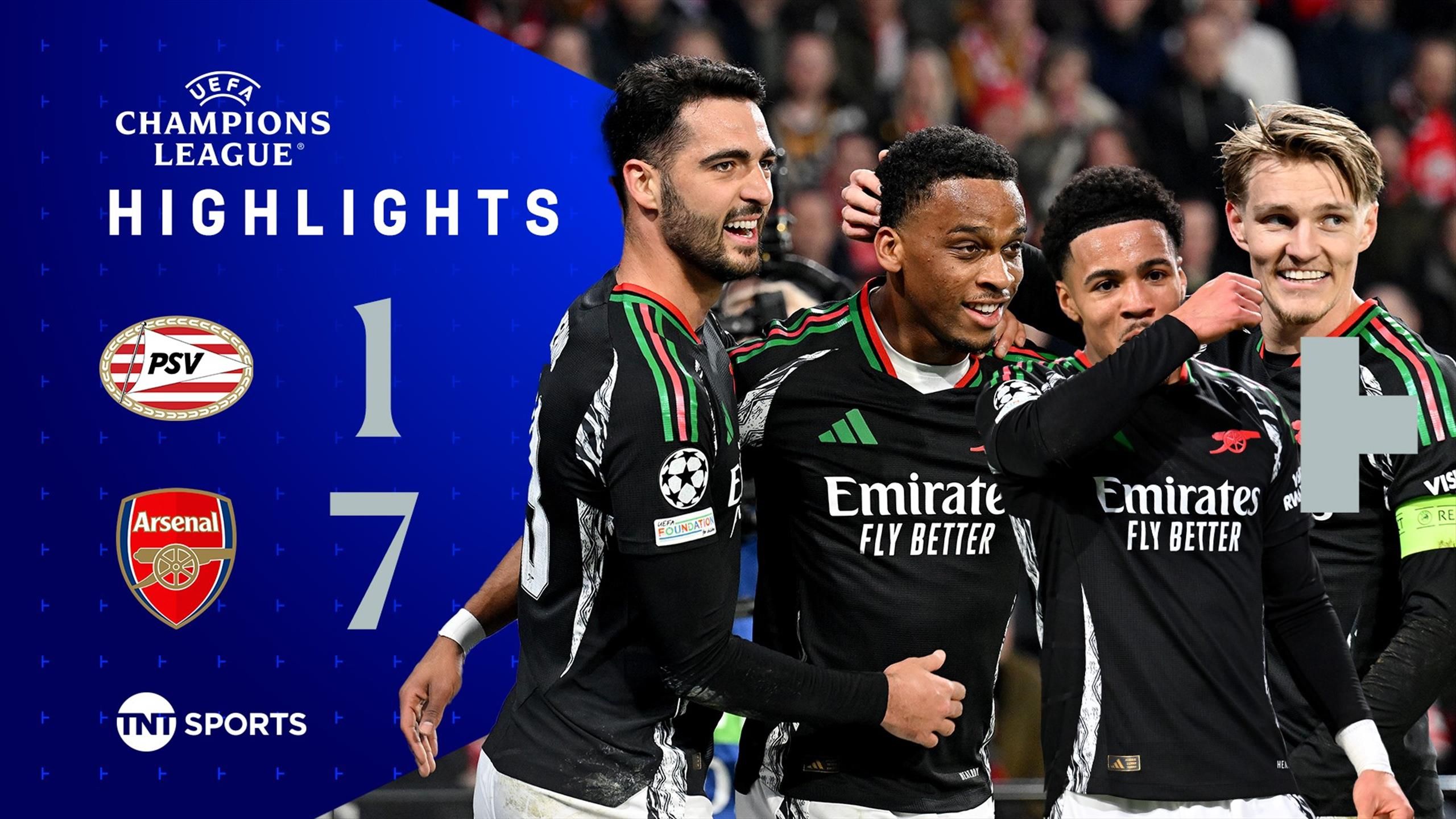 PSV 1-7 Arsenal: UEFA Champions League highlights as Gunners score ...