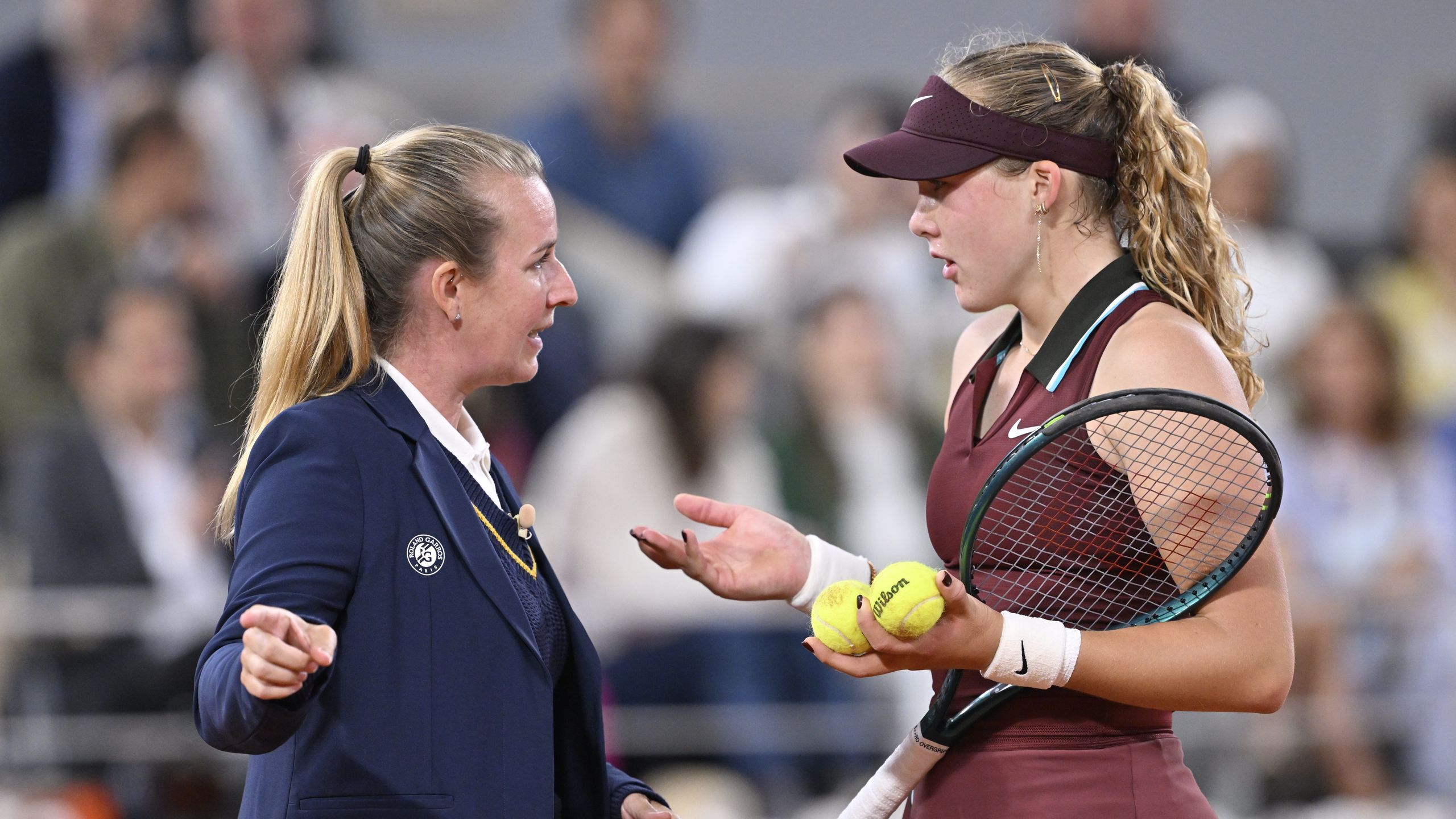 Watch as Mirra Andreeva blasts ball into raucous crowd and gets warning from umpire during ...