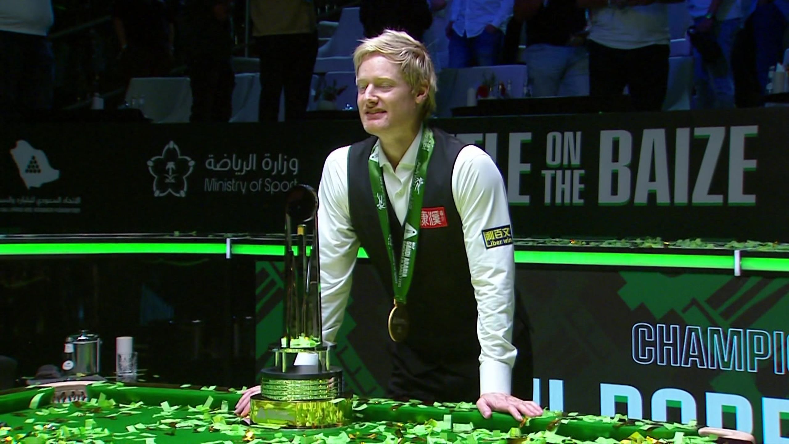 Neil Robertson celebrates with Saudi Arabia Masters trophy after ...