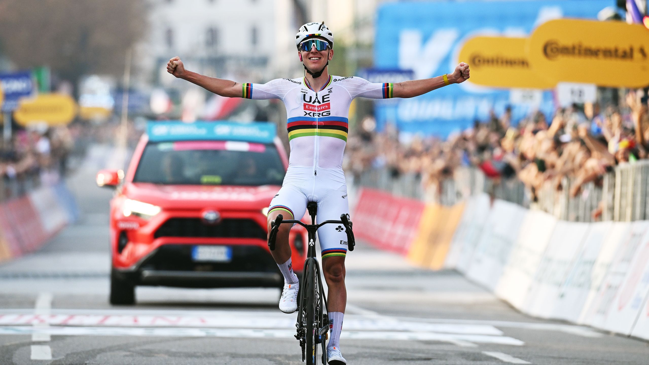 Watch the moment Tadej Pogacar makes history becoming first man to ...