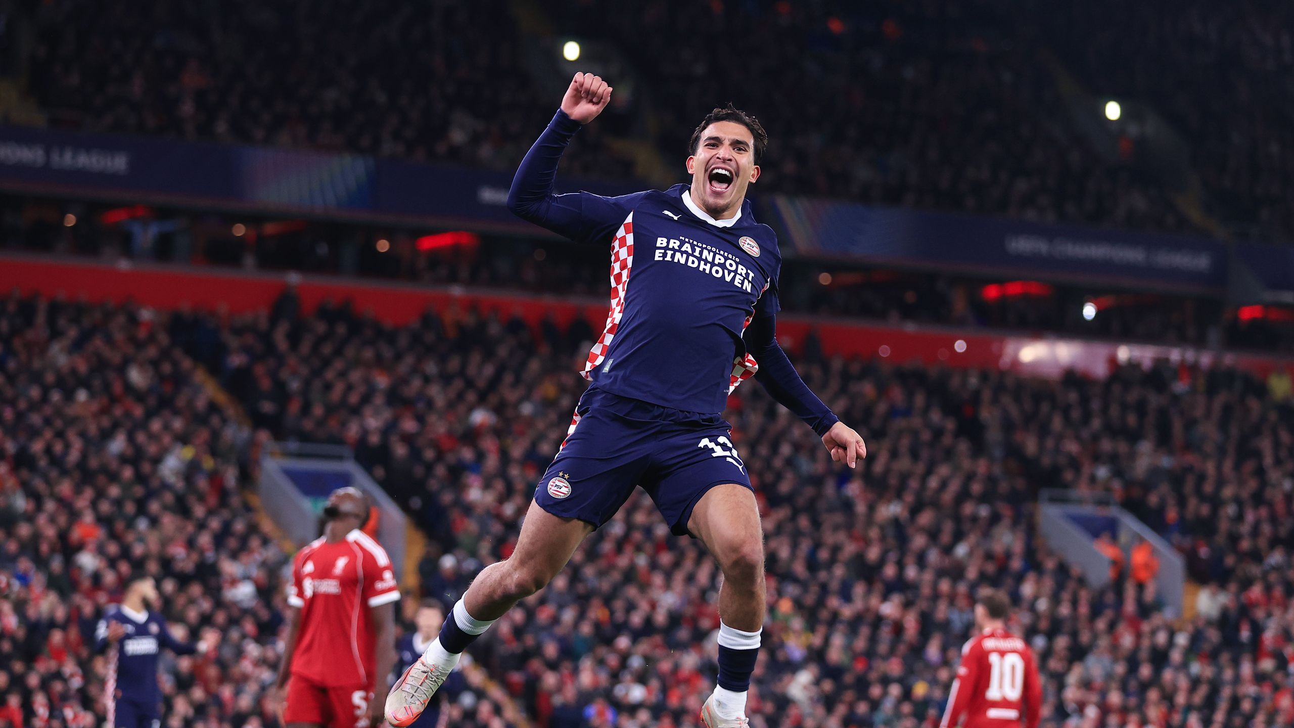 Couhaib Driouech adds THIRD goal for PSV Eindhoven at Anfield ...