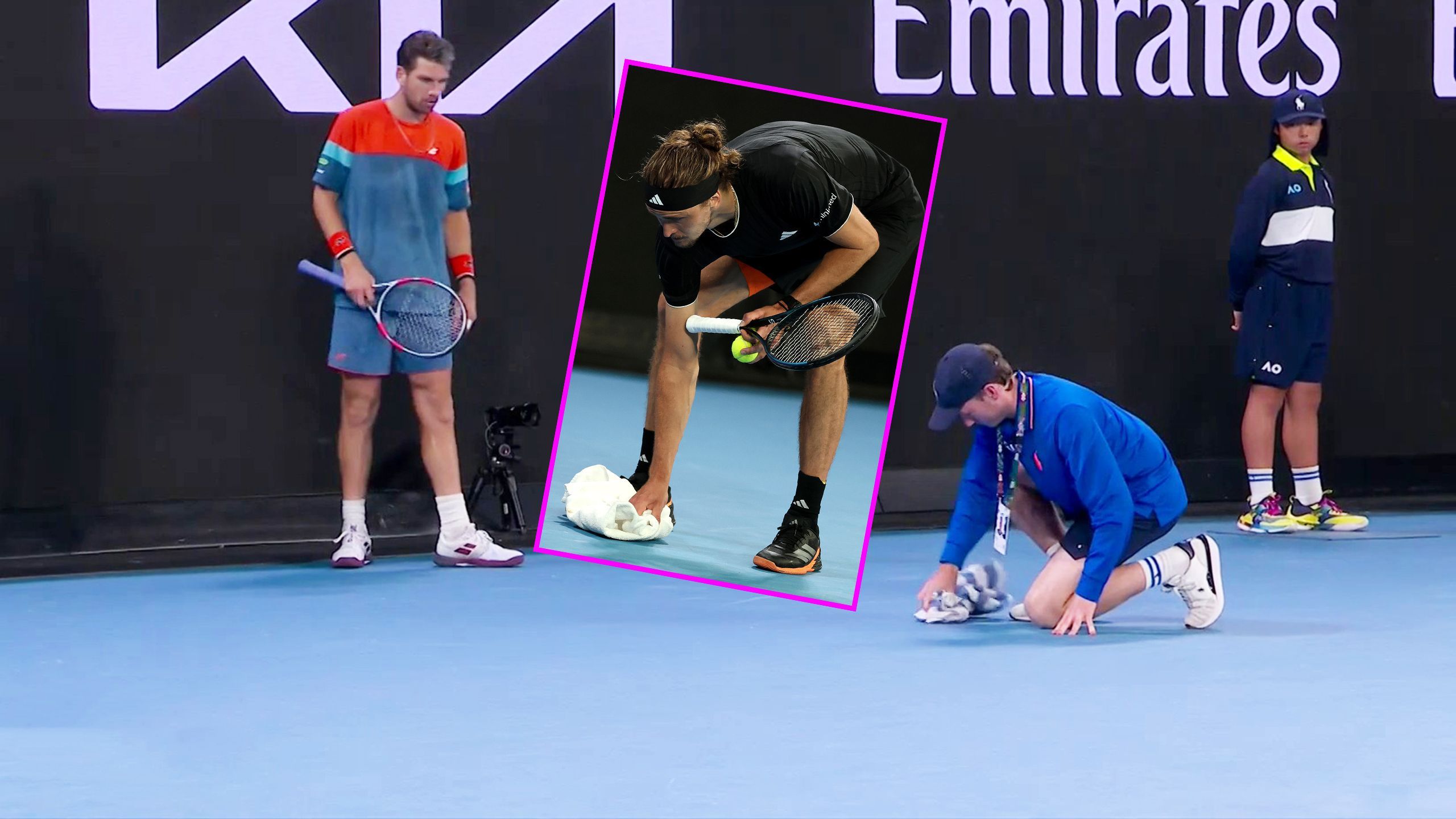 Fowl play as Alexander Zverev has to help clean up bird poo on court as ...